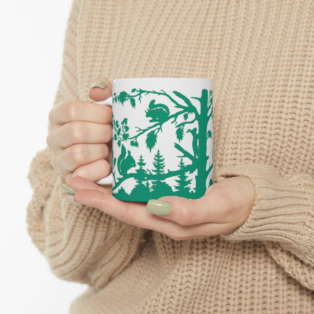 Personalized Squirrel Mug, Custom Squirrels and Forest Cup, Emerald ...