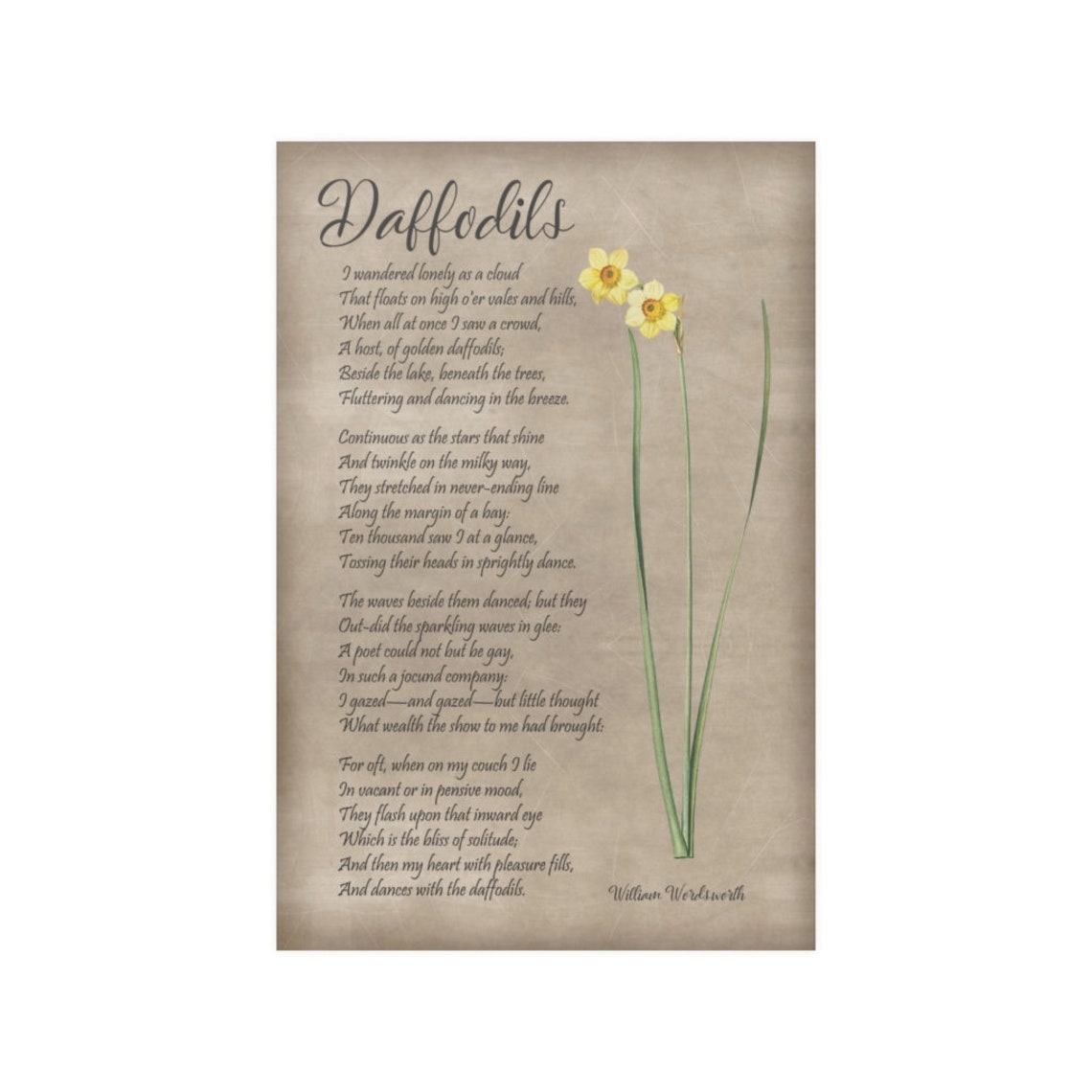 Daffodils Poem Poster I Wandered Lonely as a Cloud William Wordsworth ...