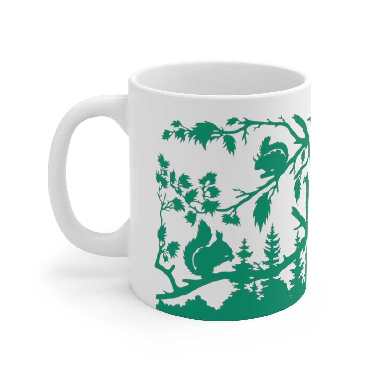 Personalized Squirrel Mug, Custom Squirrels and Forest Cup, Emerald ...