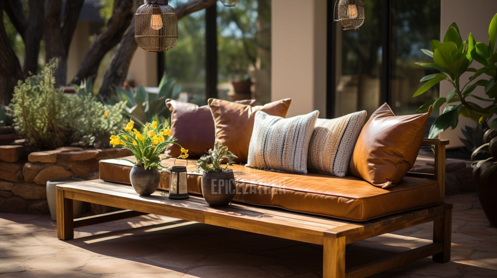 Custom Tan Buffalo Leather Bench Cushion Cover: Handmade, Double Piping ...