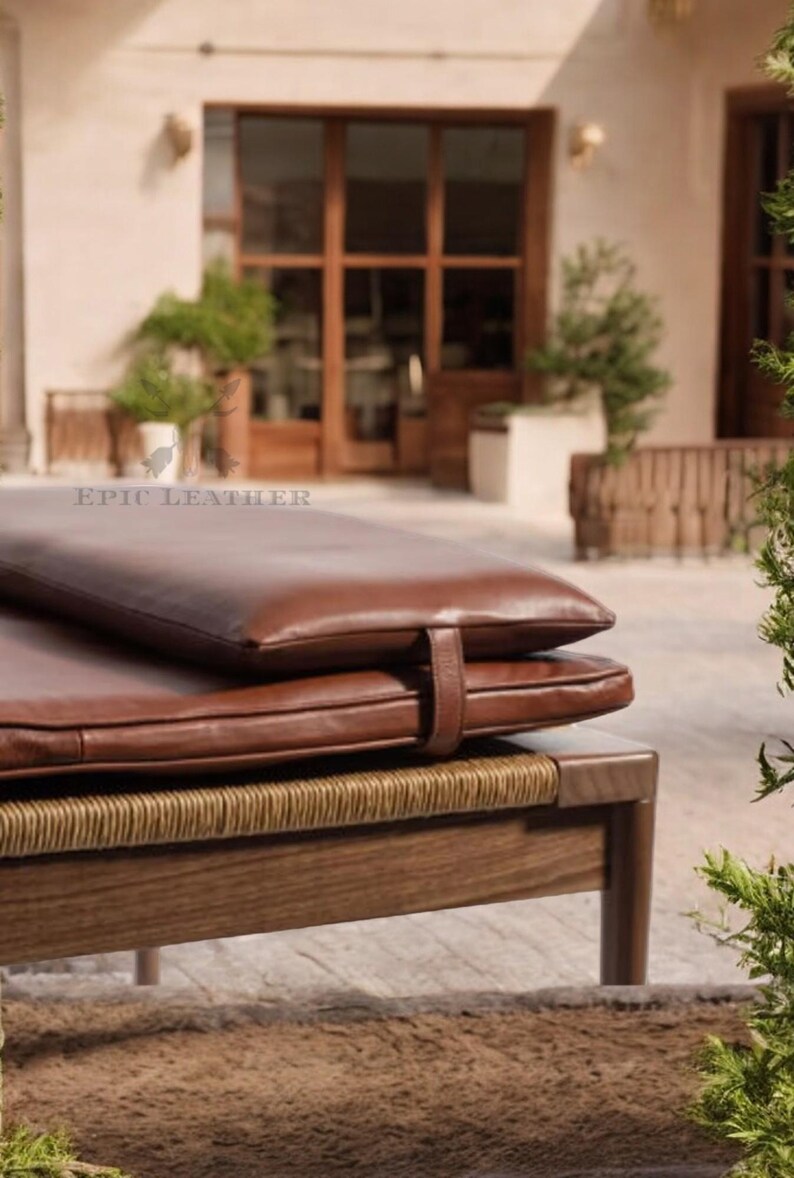 Custom Leather Bench Cushion: Genuine Buffalo Leather Replacement Cover ...