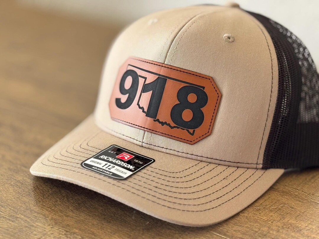 Custom City Area Code Trucker State Accent Engraved Patch Vegan Leather Design Headwear ...