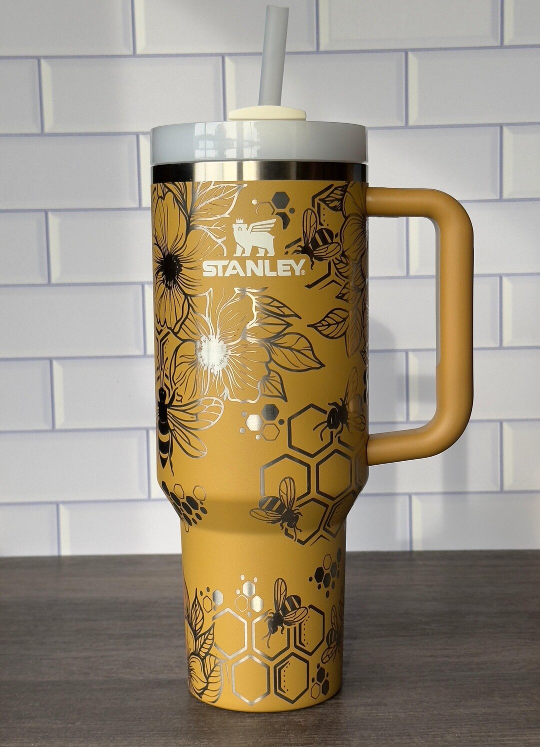 Bumble Bee Stanley Full Wrap Design, Spring Flowers, Laser Engraved ...
