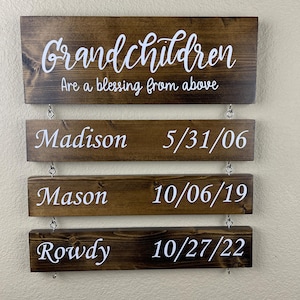 Custom Grandparent Sign With Grandkids Names & Birthdates, Christmas ...