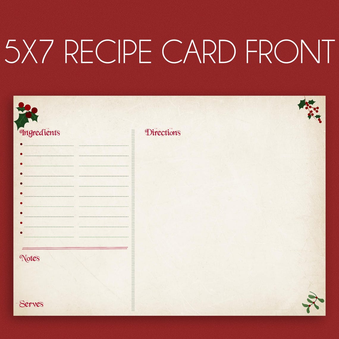 Christmas Recipe Card Template | Holiday Baking Gift (instant Download ...