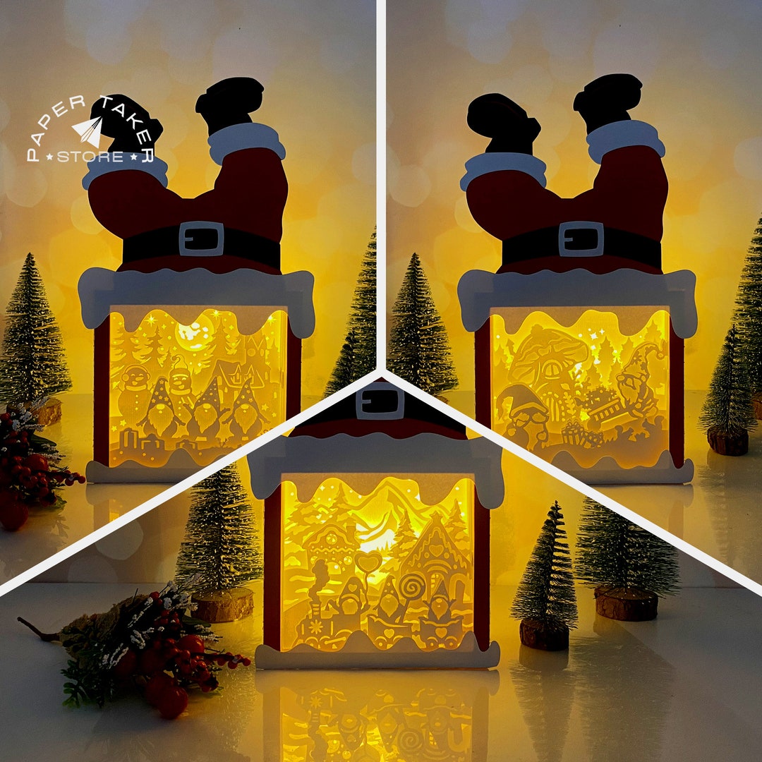 Pack 3 Christmas 3 Santa Box SVG for Cricut Projects, 3D Papercut Light ...