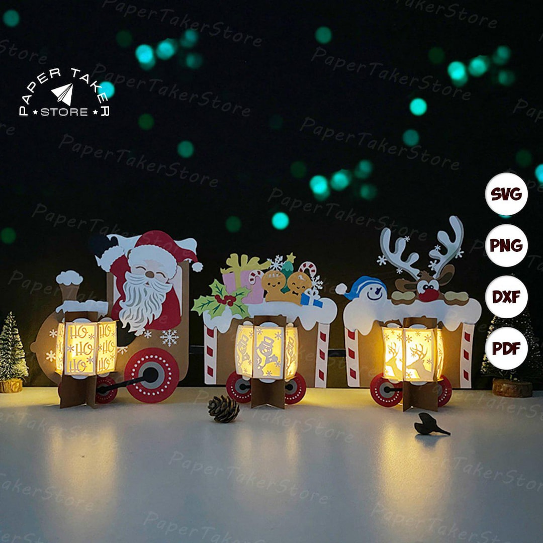 Lantern Christmas Train SVG for Cricut Projects, 3D Papercut Light Box ...