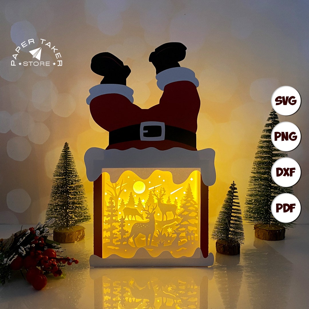 Christmas Deer Santa Box SVG for Cricut Projects, 3D Papercut Light Box ...