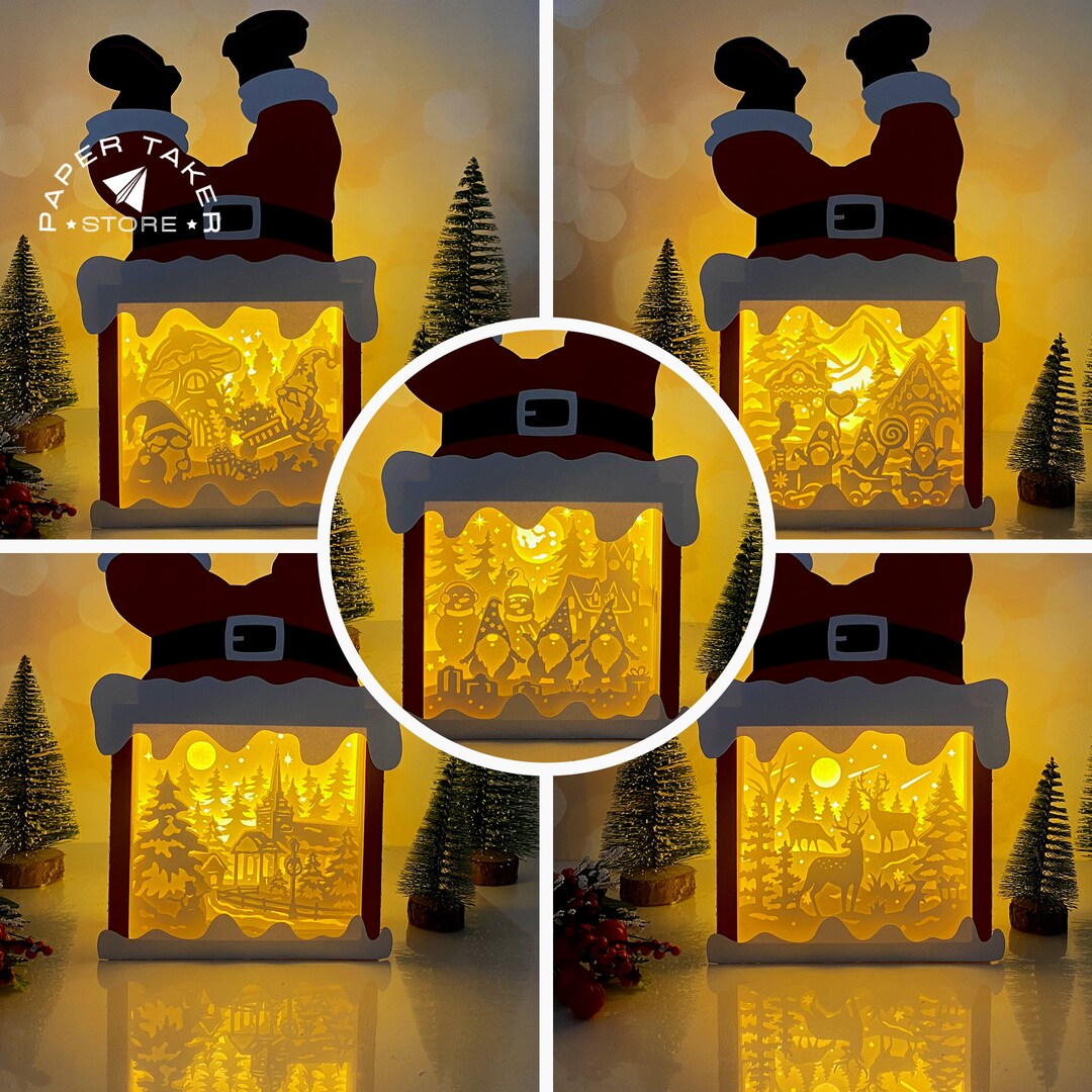 Pack 5 Christmas 2 Santa Box SVG for Cricut Projects, 3D Papercut Light ...