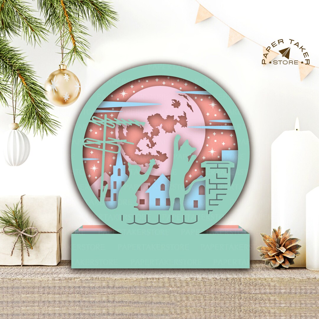 Cat and Moon Pop up Svg Template, Cat and Moon Circle Pop up Svg for ...