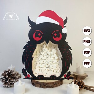 Christmas Santa 1 Owl Box SVG for Cricut Projects, 3D Papercut Light ...