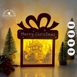 Christmas Gnome 4 Gift Box SVG for Cricut Projects, 3D Papercut Light ...