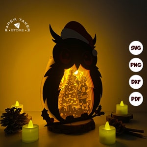 Christmas Santa 1 Owl Box SVG for Cricut Projects, 3D Papercut Light ...