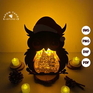 Christmas Santa 1 Owl Box SVG for Cricut Projects, 3D Papercut Light ...