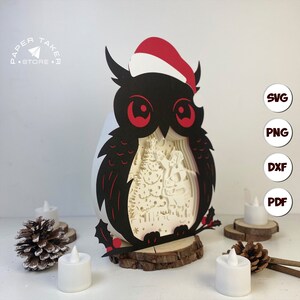 Christmas Santa 1 Owl Box SVG for Cricut Projects, 3D Papercut Light ...