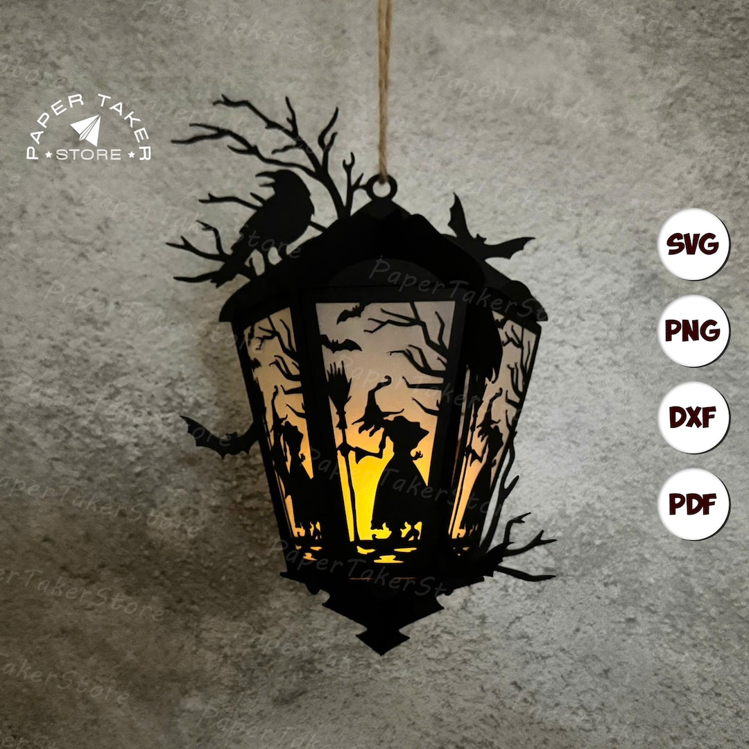 Witch Lantern SVG Template: Halloween 3D Papercut (digital Files) - Etsy