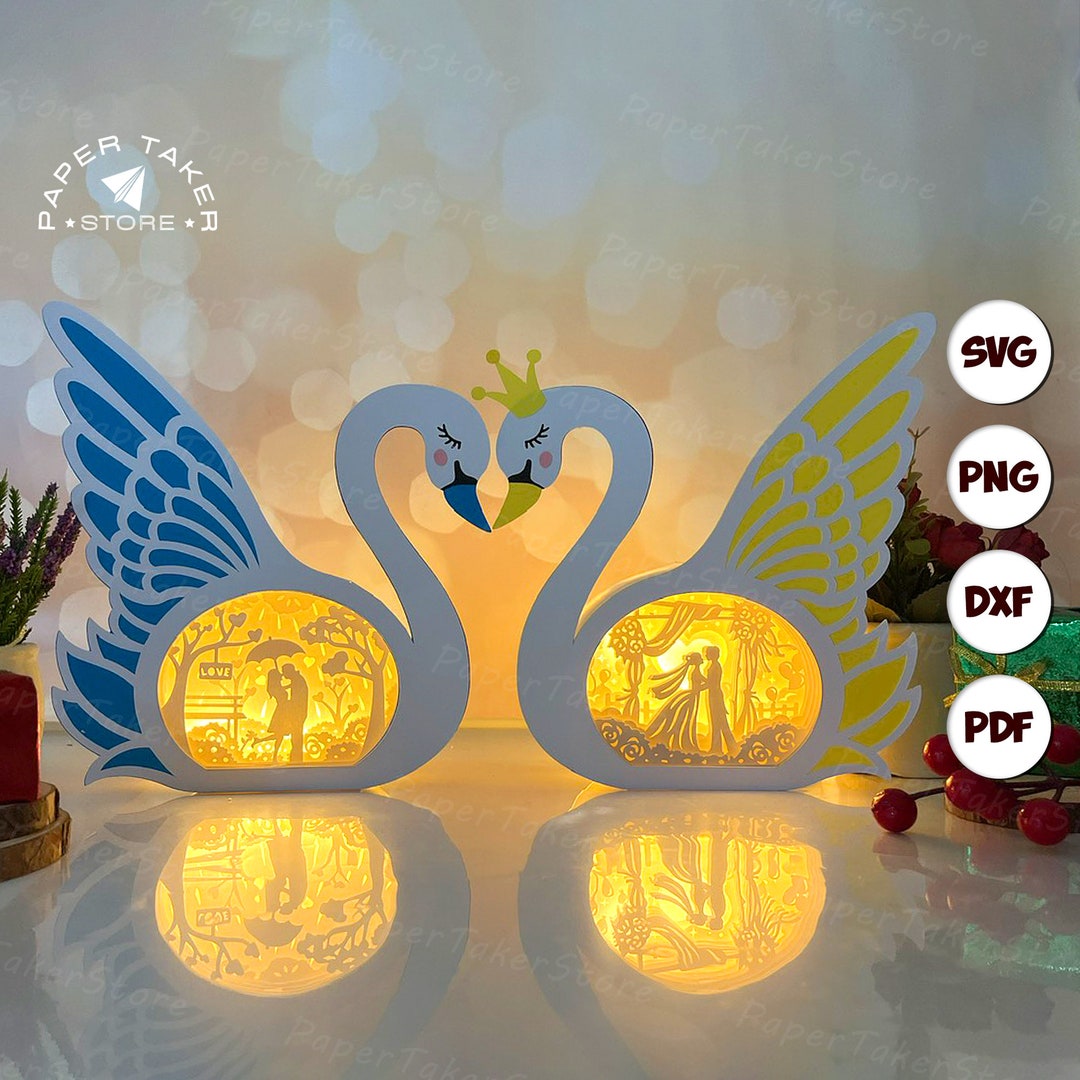 Love 1 Swan Couple Box SVG for Cricut Projects, 3D Papercut Light Box ...
