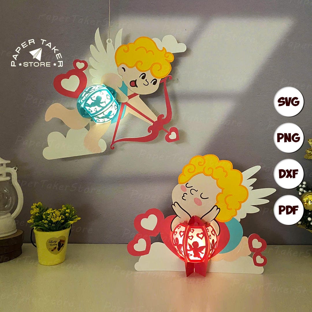 Lantern Cupid Couple SVG for Cricut Projects, 3D Papercut Light Box ...