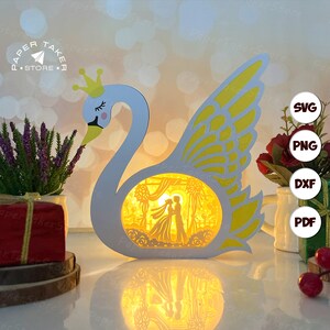 Love 1 Swan Couple Box SVG for Cricut Projects, 3D Papercut Light Box ...
