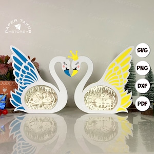 Love 2 Swan Couple Box SVG for Cricut Projects, 3D Papercut Light Box ...