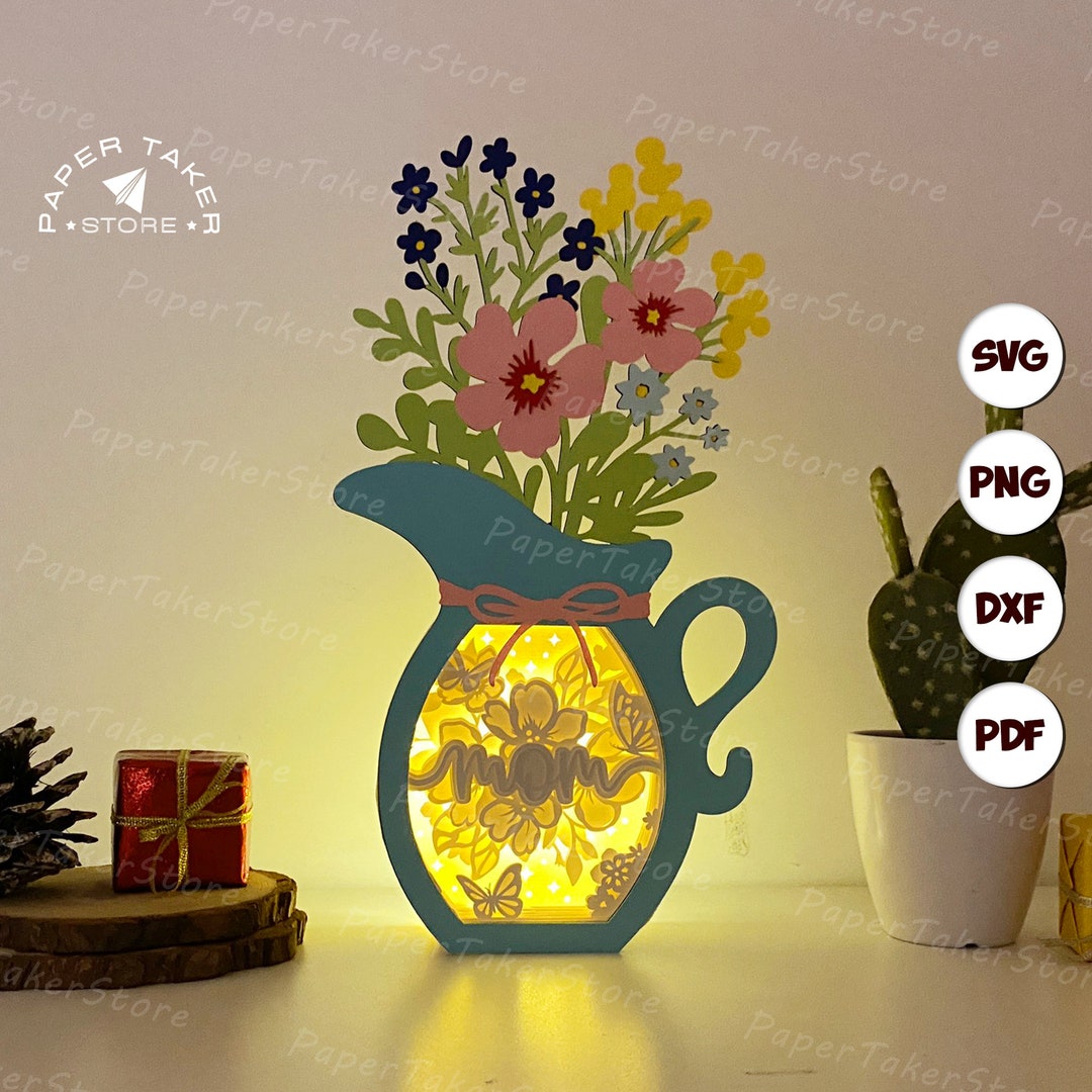 Mom Flower Vase Box Pop up Svg Template, Mom Vase Pop up Svg for Cricut ...