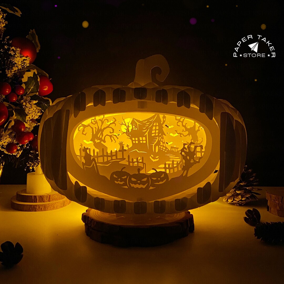 Haunted Castle Pumpkin Lightbox SVG Template: Cricut, Sliceform ...