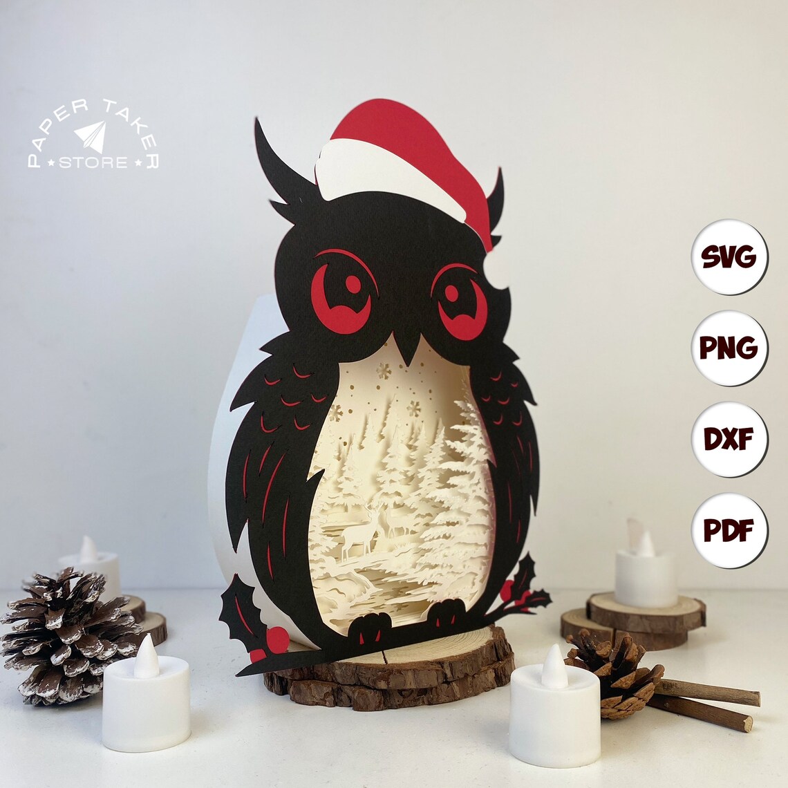 Deer 2 Owl Box SVG for Cricut Projects, 3D Papercut Light Box Sliceform ...