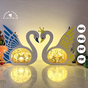 Mouse Couple Swan Couple Box SVG for Cricut Projects, 3D Papercut Light ...