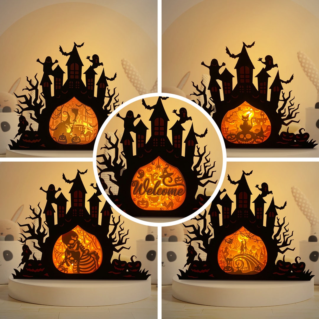 Pack 5 Halloween Light Box SVG for Cricut Projects, Halloween Paper ...