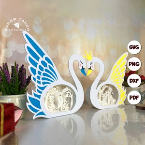 Love 1 Swan Couple Box SVG for Cricut Projects, 3D Papercut Light Box ...