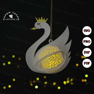 Lantern Swan Couple SVG for Cricut Projects, 3D Papercut Light Box ...
