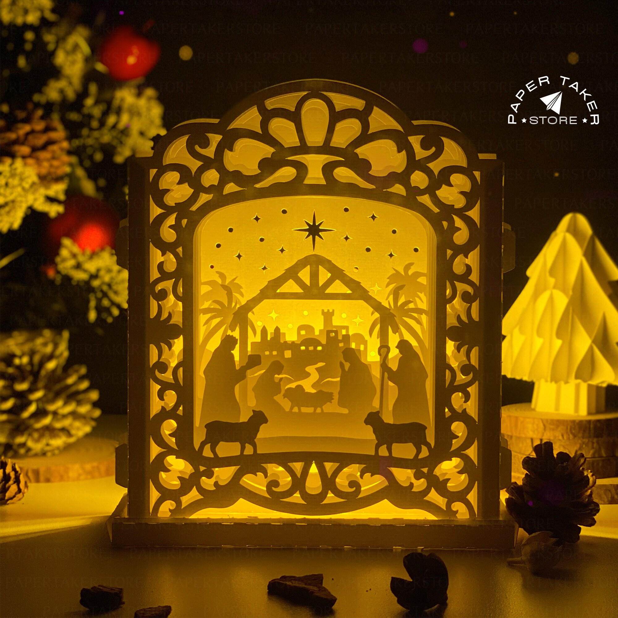 Merry Christmas 2 Pop up SVG Template Lightbox 3D Papercut - Etsy