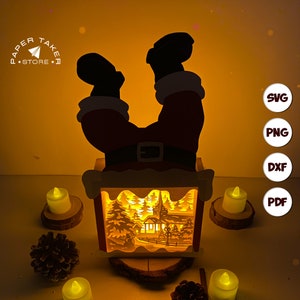 Christmas Santa Box SVG for Cricut Projects, 3D Papercut Light Box ...