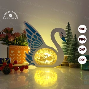 Love 2 Swan Couple Box SVG for Cricut Projects, 3D Papercut Light Box ...