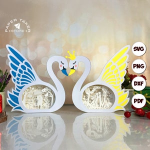 Love 1 Swan Couple Box SVG for Cricut Projects, 3D Papercut Light Box ...
