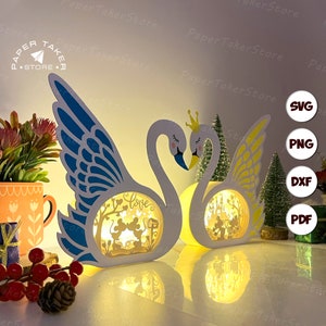 Mouse Couple Swan Couple Box SVG for Cricut Projects, 3D Papercut Light ...