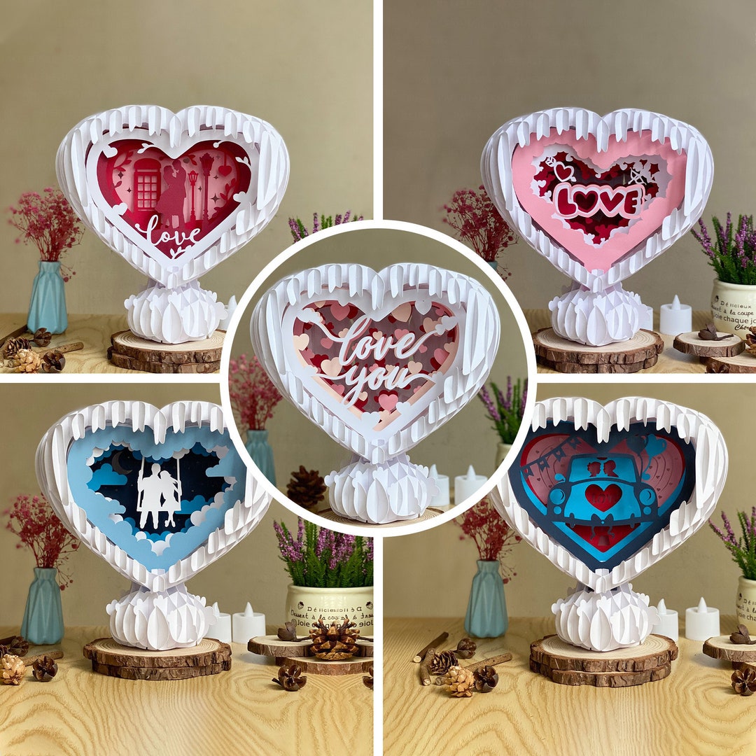 Pack 5 Valentine Pop-up Template, Heart Pop-up SVG for Cricut Projects ...