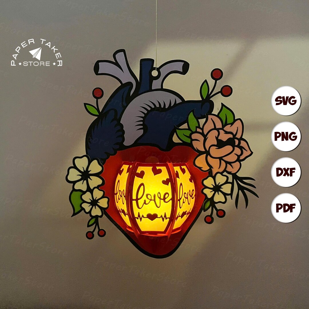 Lantern Heart SVG for Cricut Projects, 3D Papercut Light Box Sliceform ...