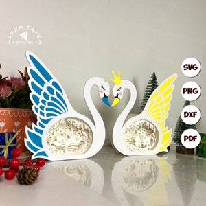 Love 2 Swan Couple Box SVG for Cricut Projects, 3D Papercut Light Box ...