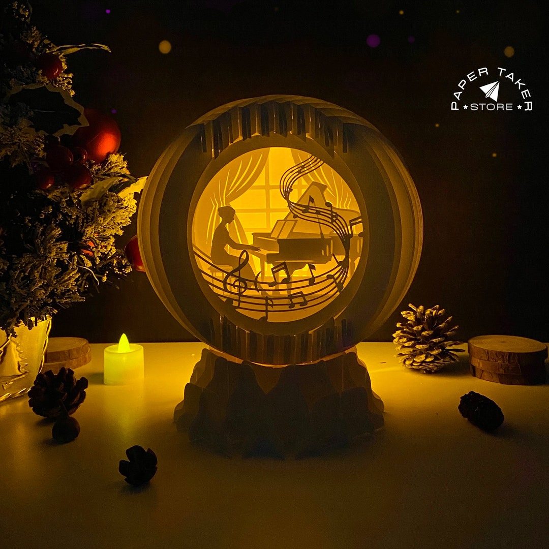 Piano Globe Papercut Light Box SVG: DIY 3D Template (digital Download ...