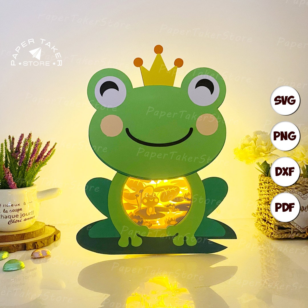 Cute Frog Box SVG for Cricut Projects, 3D Papercut Light Box Sliceform ...