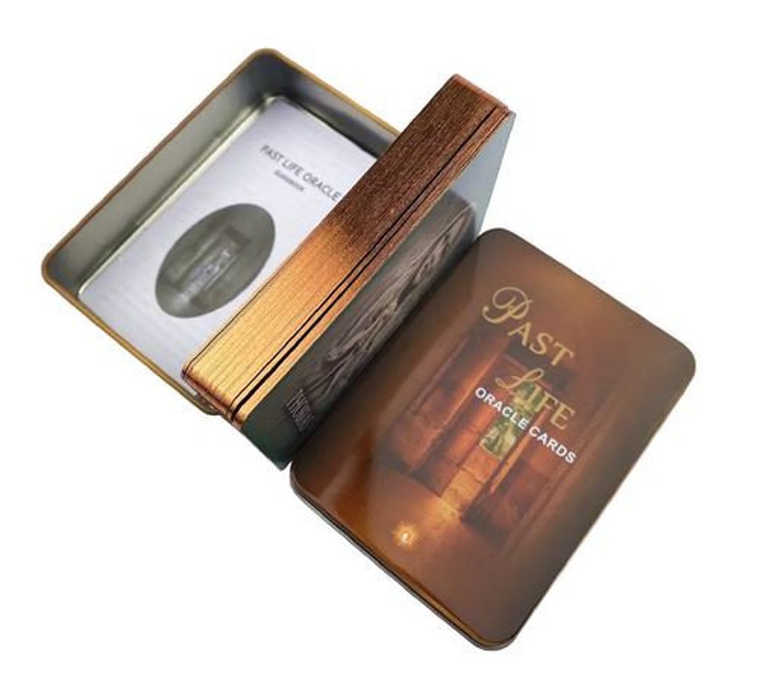 SEALED Gold Gilded Past Life Oracle Cards Guidebook in Collectible Tin ...