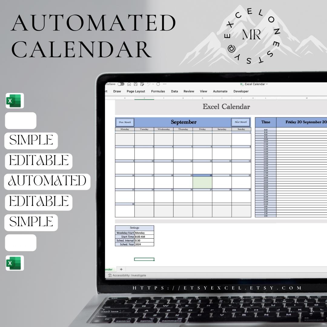 Automated Excel Calendar - Etsy