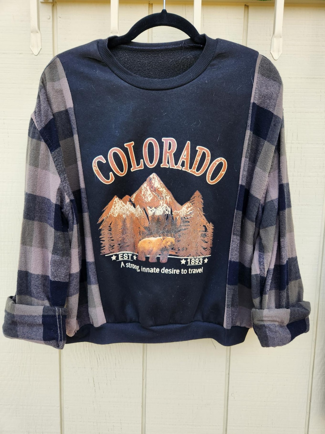 Handmade Upcycled Colorado Sweatshirt | Cozy Patchwork Flannel Sleeves ...