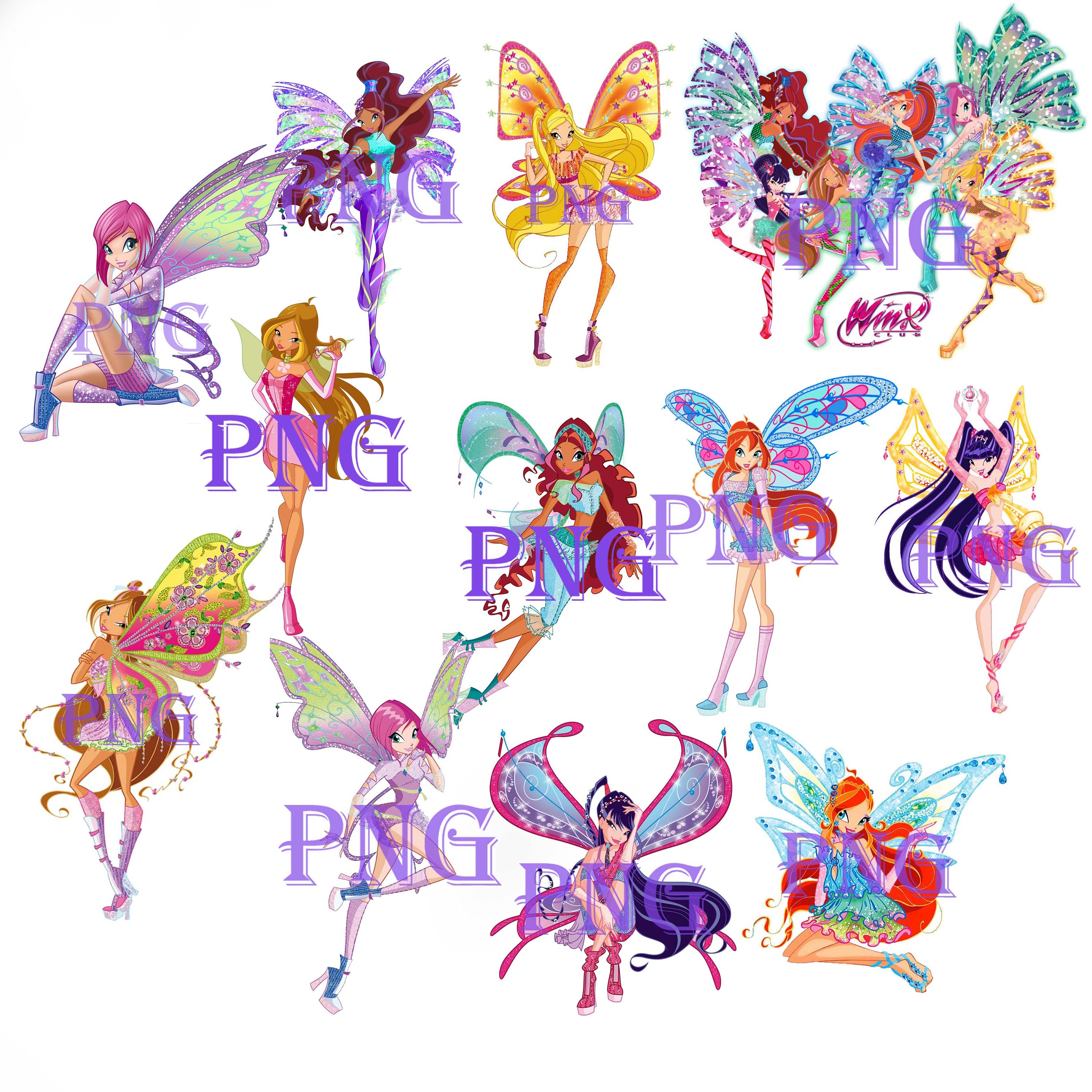 Winx Characters Clipart PNG Set Hand-drawn Illustrations - Etsy UK