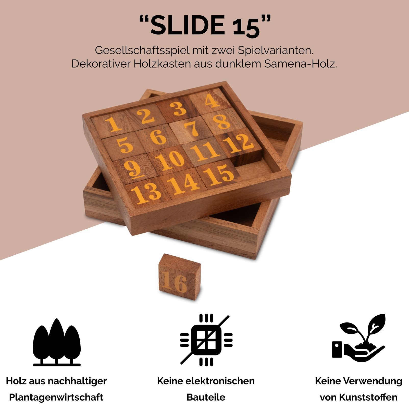 Slide 15 - Yellow Numbers - Sliding Game - Math Game - Wooden Puzzle ...