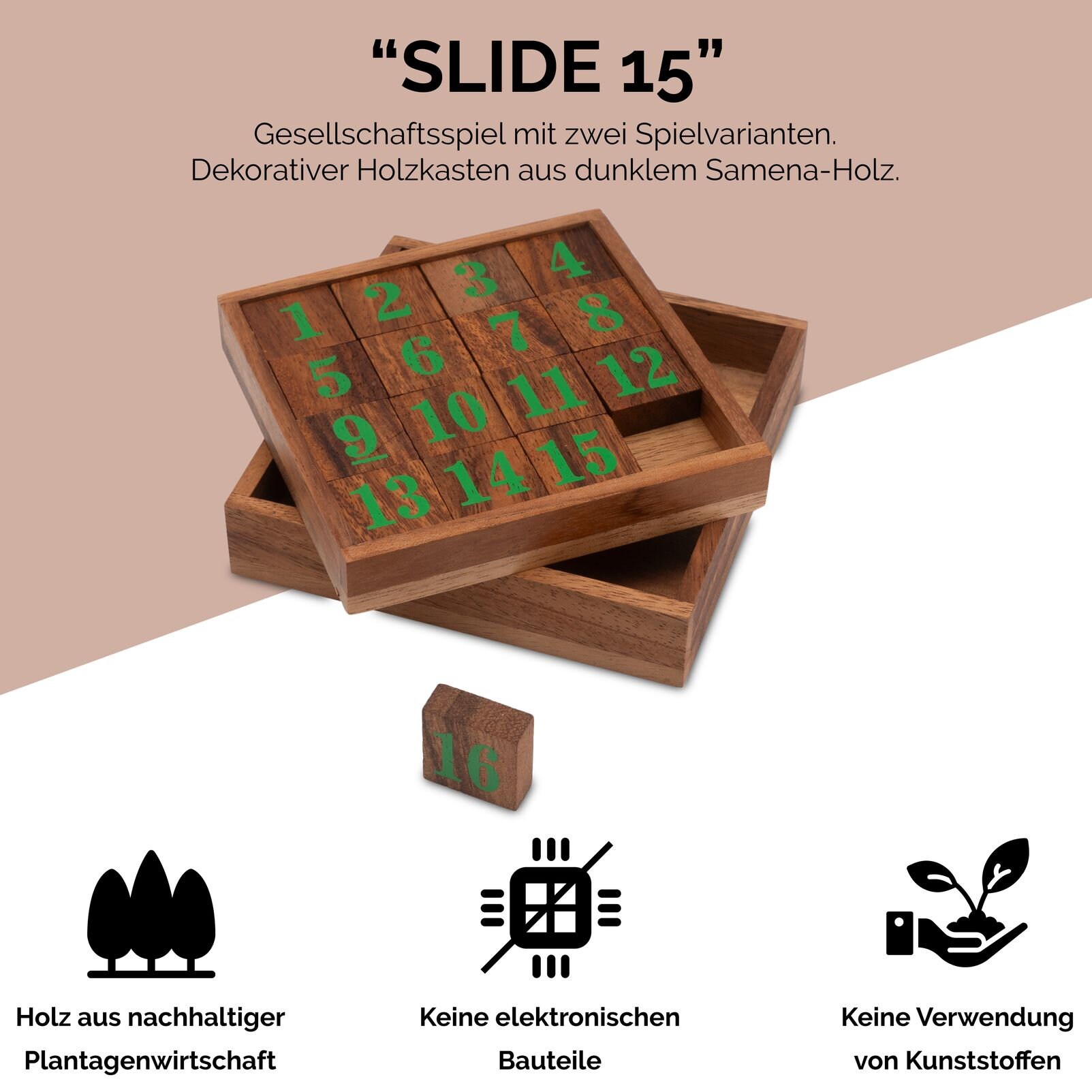 Slide 15 Green Numbers Sliding Game Math Game Wooden Puzzle Game - Etsy