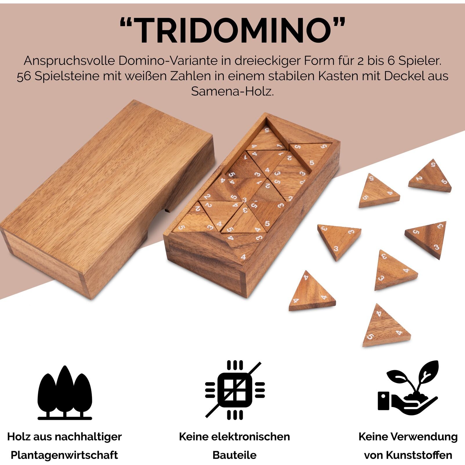 Tridomino With Numbers for 2 to 6 Players With 56 Pieces in a Wooden ...