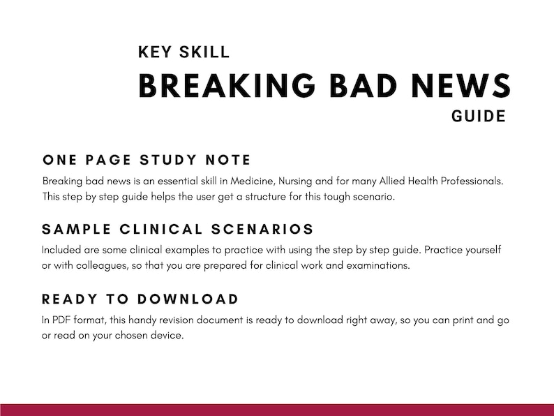 Breaking Bad News Case Notes Medical Revision Guide One Page Medical ...