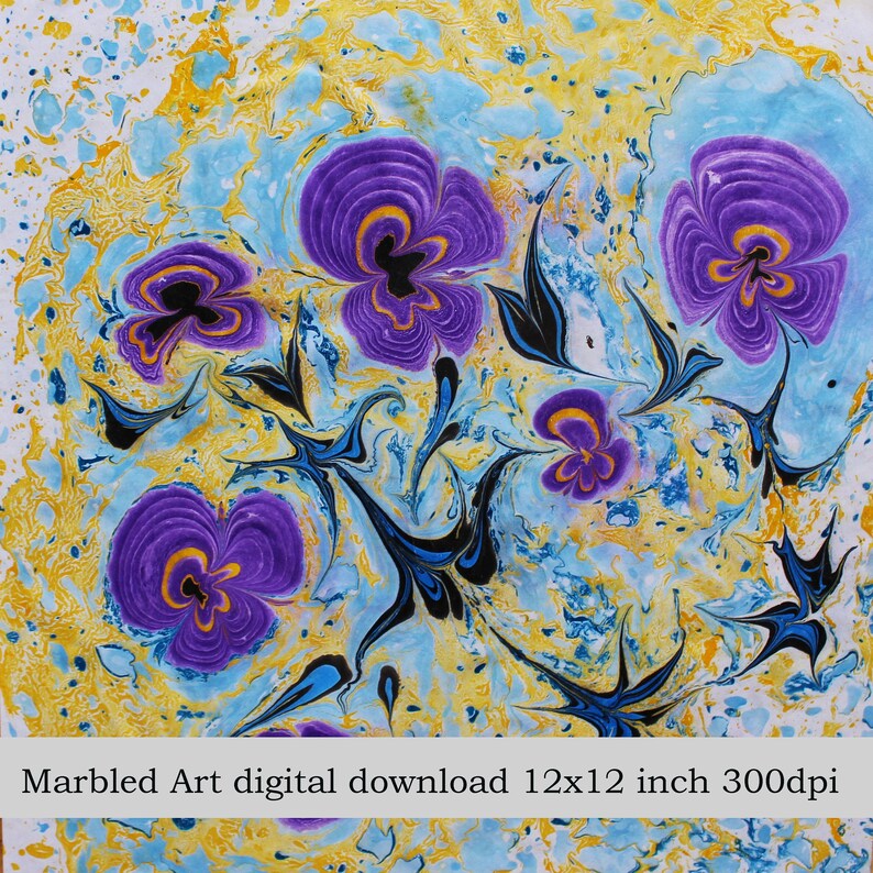 Marbled Paper Digital Download Ebru Art Handmade Printable Marble Print ...